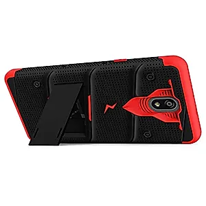 ZIZO Bolt Series for LG Escape Plus Case | Heavy-Duty Military-Grade Drop Protection w/ Kickstand Included Belt Clip Holster Tempered Glass Lanyard (Black/Red)