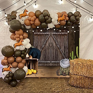 ASOONYUM Western Cowboy Backdrop 7x5ft for Baby Shower Happy Birthday Party Supplies Decorations Kids Boy Child Portrait Background for Photography Wild West Wooden House Barn BBQ Door Banner Props