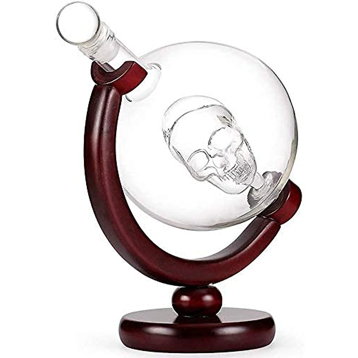 Whiskey Decanter Set whiskey gifts for men Skull Decanter, Rotating Clear Glass Globe Includes 2 Skull Shot Cups, Liquor Dispenser with Wooden Stand, Whiskey Decanter with Antique Ship