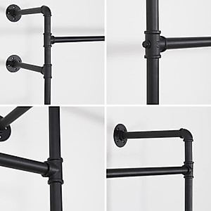 EDCB Industrial Pipe Clothes Rack, Heavy Duty Detachable Wall Mounted Black Iron Garment Bar, Clothing Store Display Stands Garment Rack Closet System (125.5 x 93.7inch)