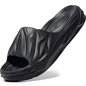 STQ Cloud Slides for Women Cushion Cloud Sandals Non slip Pillow feeling Slippers with Arch Support for Outdoor pool Beach Black Size 4.5/5/5.5