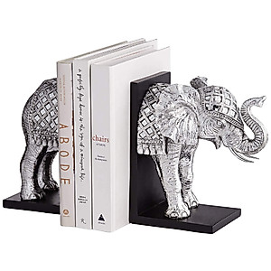 Elephant 9 1/4" High Silver Book Ends - Dahlia Studios