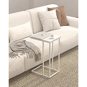 Innerjoin C Shaped End Table, C Side Table for Sofa, Couch and Bed, Tv Tray Table fits Small Space, Living Room Bedroom, White
