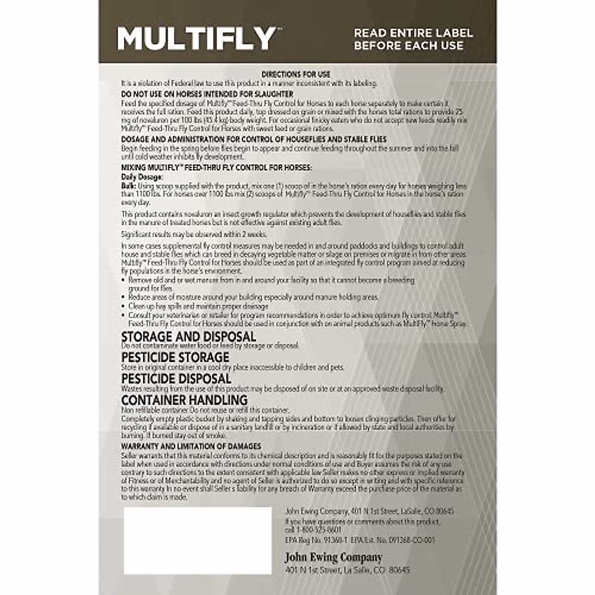 Formula 707 MultiFly Feed-Thru Fly Control Pellets for Horses - Palatable & Safe Fly Population Reduction (10 LB Bucket - 182 Servings)