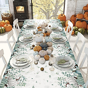 4 Pcs Fall Tablecloth Pumpkin Autumn Table Covers Thanksgiving Harvest Table Cloth Rectangle Blue Waterproof Plastic Leaves Tablecloth for Dining Room Kitchen Decoration 54 x 108 Inch