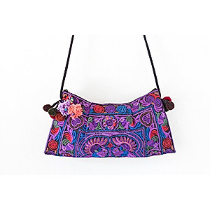 changnoi Purple Bird Hill Tribe Crossbody Bag Hmong Embroidered Thai Fair Trade