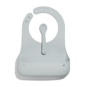 Avanchy Silicone Baby Bibs, Waterproof, Adjustable, BPA Free, Soft Unisex Set for Toddlers with Matching Spoon, Gray