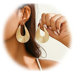 Doubnine Large Geometry Earrings Texture Teardrop Vortex Oval Golden Hoop Dangle Statement Earrings for Women