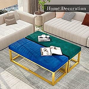 Lamerge Velvet Bench,Modern Upholstered Entryway Bench Bedside Bench, Dining Long Bench with Golden Metal Frame,Perfect for Dressing Room,Living Room,Hallway,Bedroom and So on,Emerald (LVB-E)