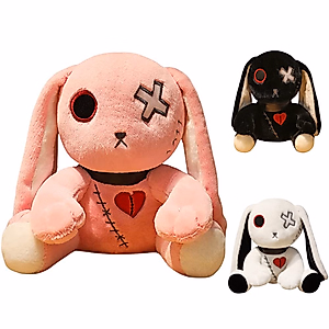 HNZQE Creepy Gothic 11.8" Pink Bunny Plush Doll Pillow Kawaii Stuffed Animal Crazy Rabbit Plushie Toy Easter Halloween Birthday Gifts for Girl Boy (11.8",Pink)