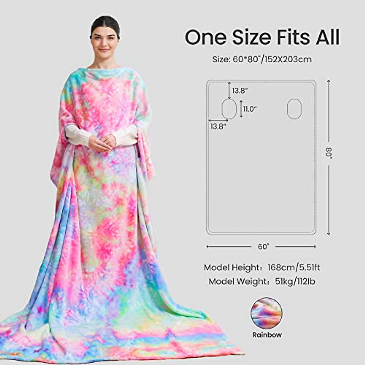 Elegear Tie Dye Hug Throw TV Blanket - Lazy Phone Blankets Keep Your Hands Free, Soft Fleece Wrap Blankets for Couch/Bed, Cozy Fuzzy Blankets As Valentines Birthday Gifts for Mom/Adult/Women/Men/Kids