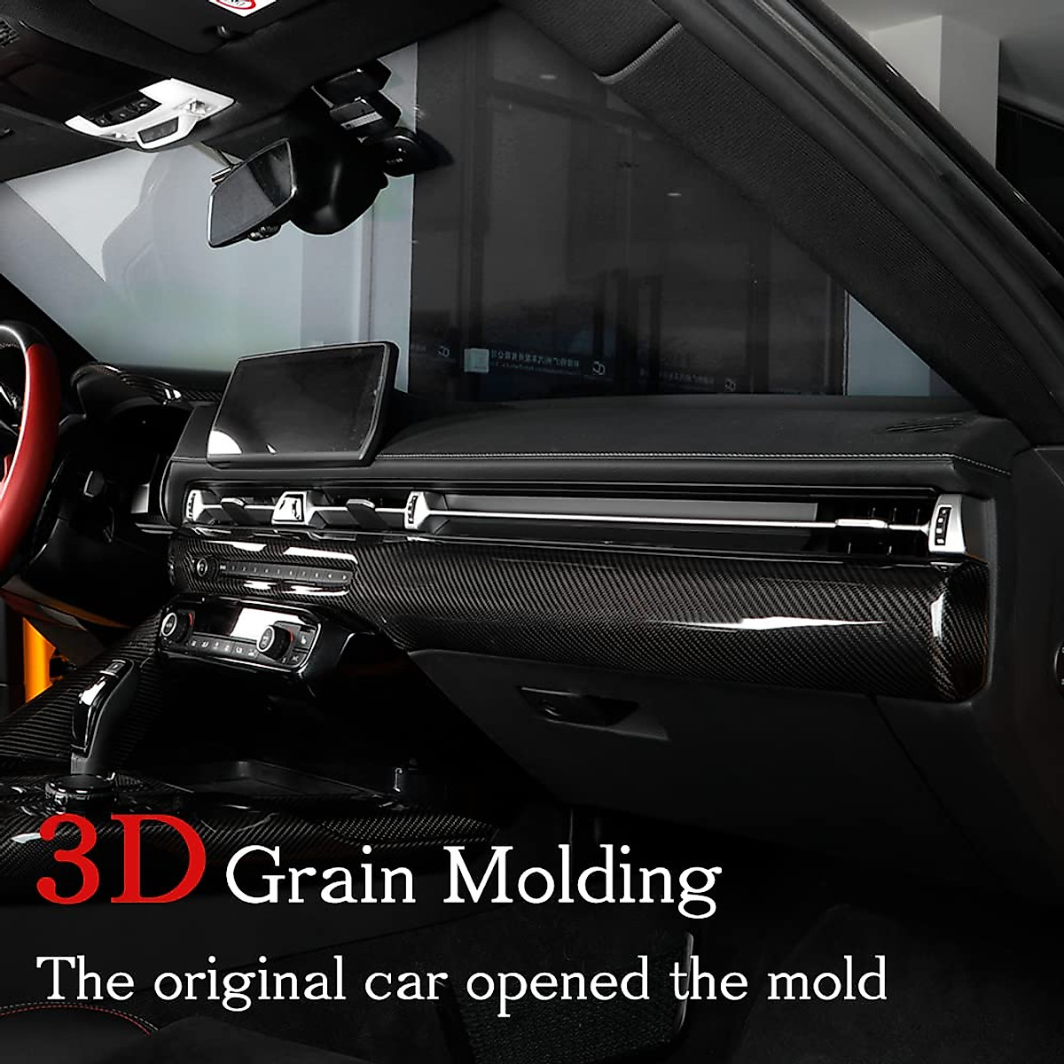 JSWAN Real Carbon Fiber Center Console Dashboard Trim Cover Fit For Toyota Supra GR A90 MK5 (2019-2025) Dash Panel Trim Cover Interior Trim Accessories (Gloss black)