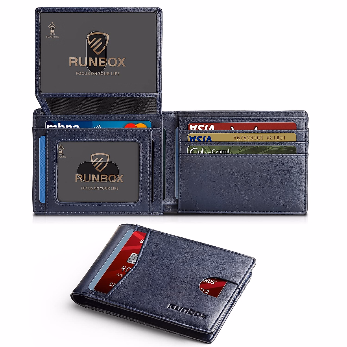 RUNBOX Men's Wallets Slim Rfid Leather 2 ID Window With Gift Box