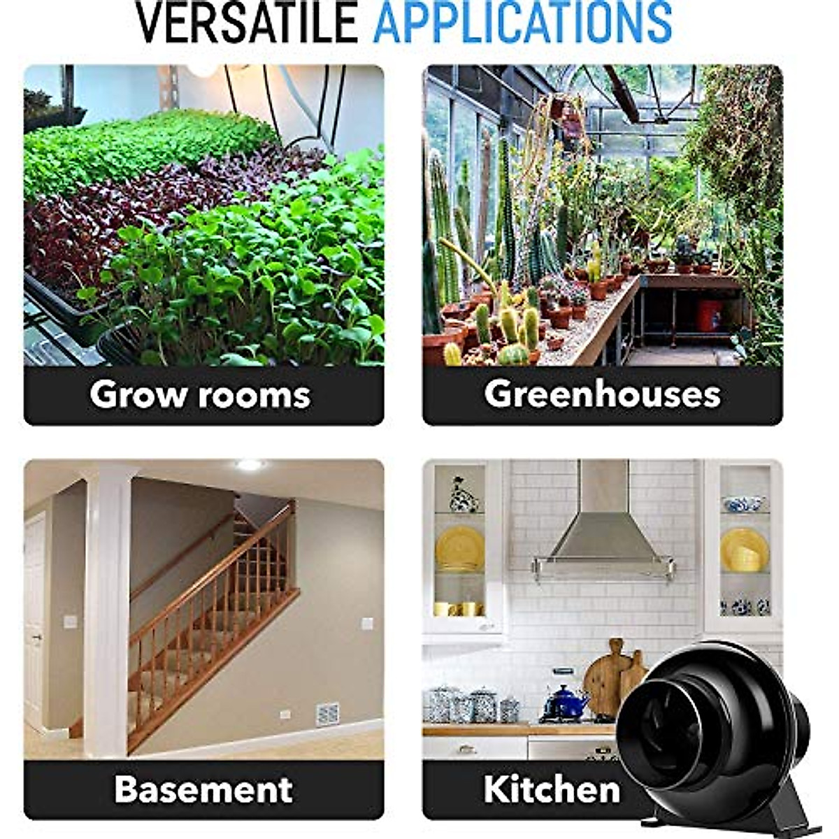 iPower 4 Inch 195 CFM Inline Fan Circulation Vent Blower, Air Carbon Filter and 8 Feet Flexible Ducting for Grow Tent Ventilation, Exhaust, 4" Fan & Filter, HVAC Heating Cooling