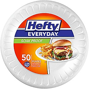 Hefty Everyday Foam Plates (White, Soak Proof, 9", 50 Count, Pack of 8)