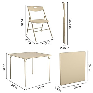 Cosco 5-Piece Folding Table and Chair Set, Antique Linen