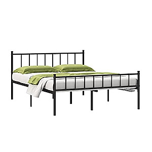 HLIPHA Queen Size Metal Platform Bed Frame with Heavy Duty Steel Slat Support,14" Height Easy Assembly Mattress Foundation,No Box Spring Needed,Black