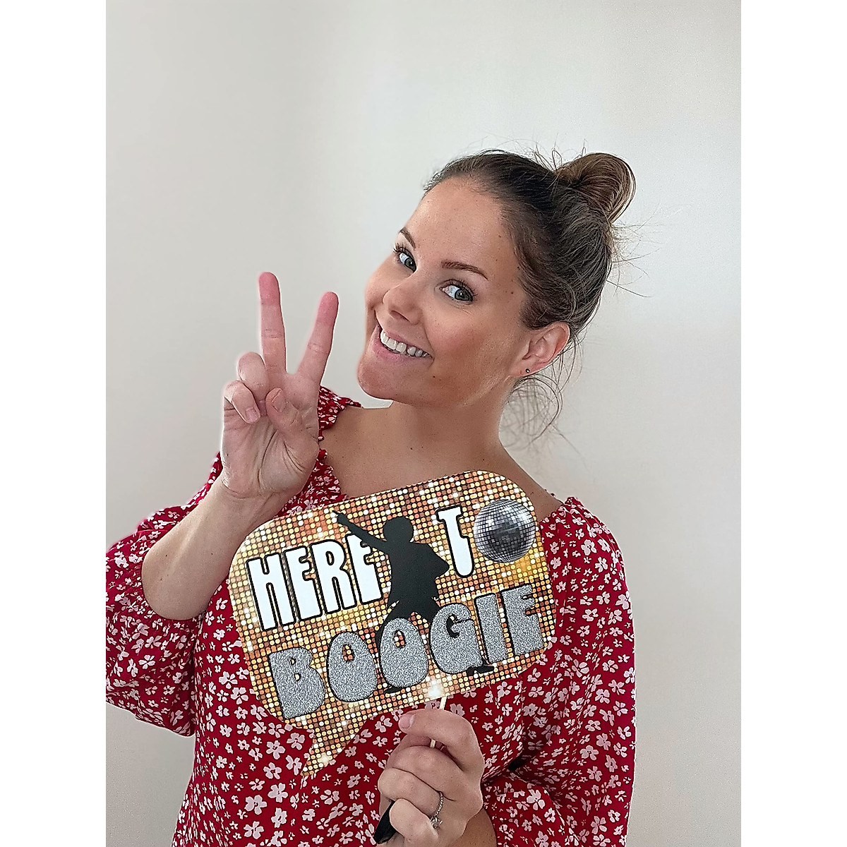 70s Photo Booth Props - 41-pc Disco Photo Booth Kit with 8 x 10-Inch Sign, 60 Adhesive Pads, 45 Sticks - Disco Photo Booth Props - 70's Party Props - 70s Decorations