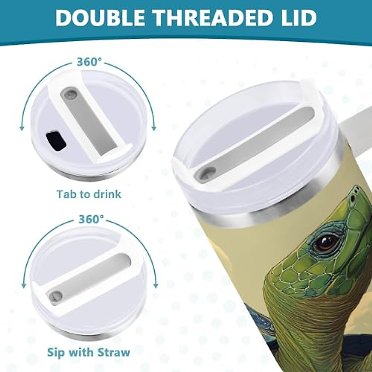 Slewiaeky Tumbler with Handle 40 oz Retro Tortoise Turtle Travel Mug with Lid and Straw Ocean Stainless Steel Vacuum Insulated Water Bottle Cup for Iced Tea Coffee Cold Beverages Cup Holder Friendly