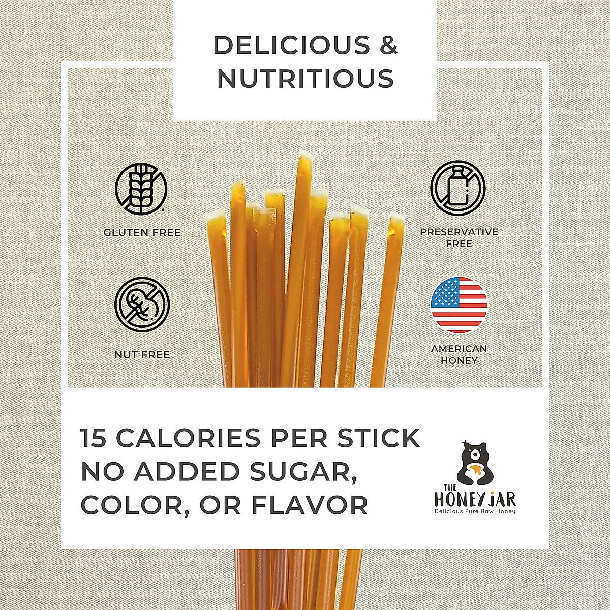 The Honey Jar Plain Raw Sticks - Pure Straws For Tea, Coffee, or a Healthy Treat - One Teaspoon of Flavored Honey Per Stick - Made In The USA with Real Honey - (100 Count)
