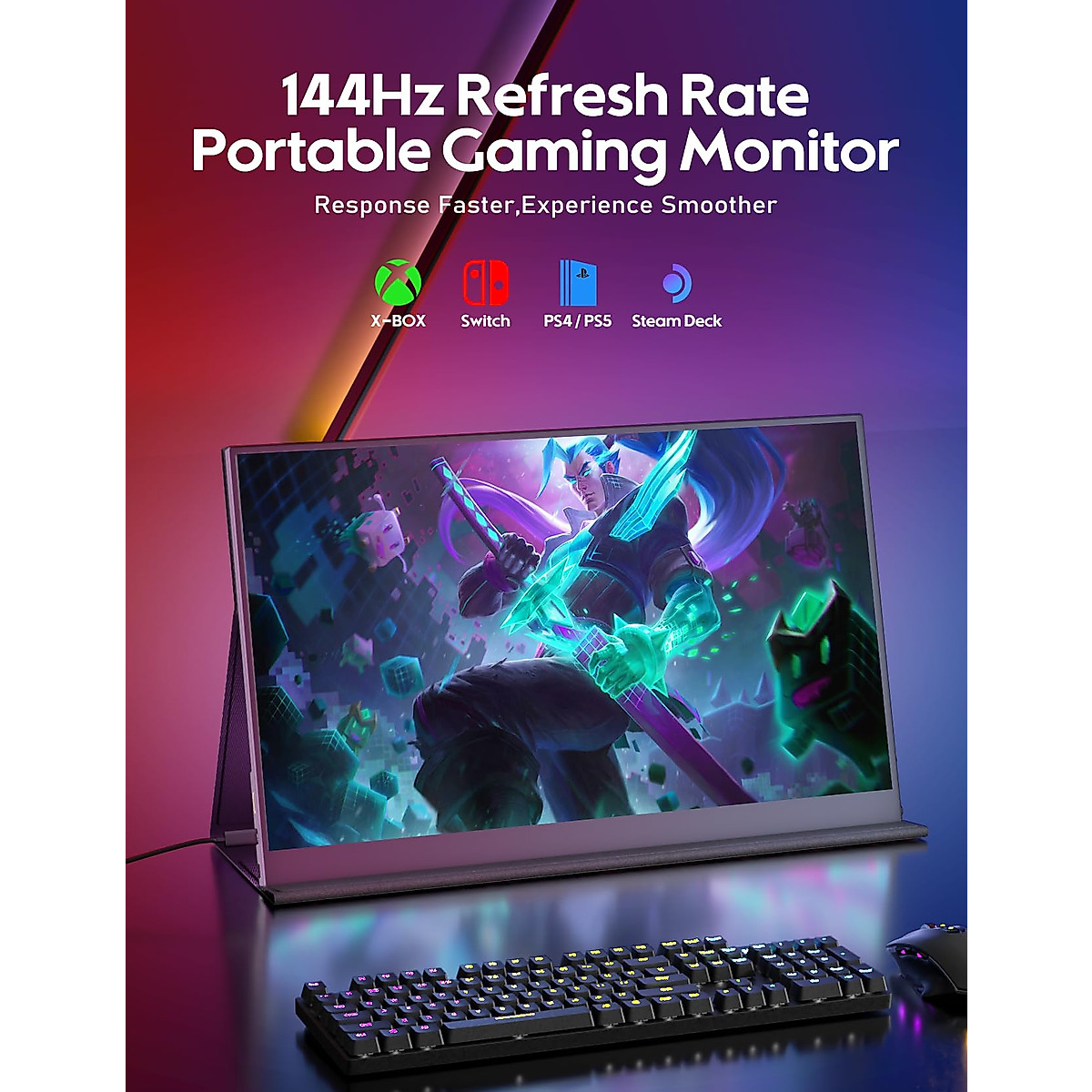 HONGO 16.1'' 144Hz Portable Gaming Monitor for Laptop, 1080P FHD IPS Screen with HDR, 1200:1 FreeSync, Ultra Slim & Eye Care,Travel Monitor External Screen for Laptop, PC, PS5, Mac, Xbox