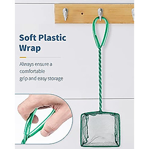 Pawfly 4 Inch Aquarium Fish Net with Braided Metal Handle Small Square Net with Soft Fine Mesh Sludge Food Residue Wastes Skimming Cleaning Net for Fish Tanks Small Koi Ponds and Pools