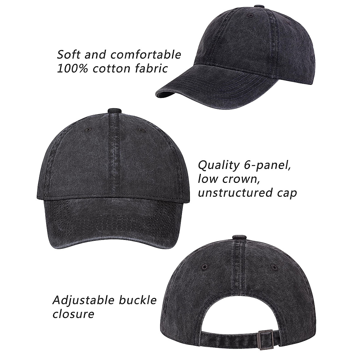 TSSGBL Vintage Cotton Washed Plain Baseball Caps Adjustable Distressed Dad Hat Men Women Unstructured Low Profile Blank Soft Summer Outdoor Ball Caps - Black
