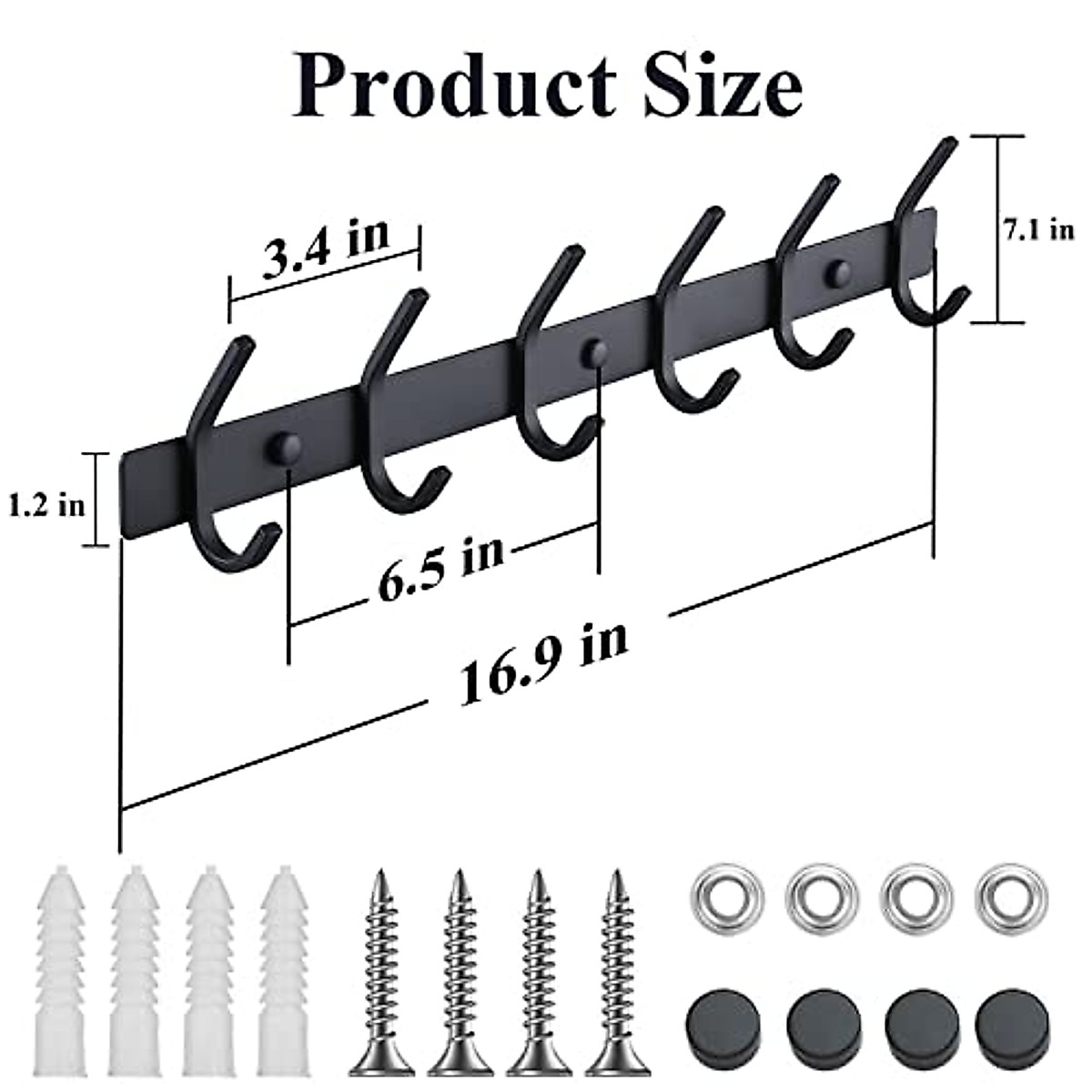 Piyl Coat Rack Wall Mount 17 '' Heavy Duty StainlessSteel, Coat Hook for Hanging Coats ,Metal Hooks Rack With 6 Double Hooks Coat Hanger Wall Mounted for Coat Hat Robe Clothes Bathroom Entryway ,Black