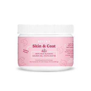 Bocce's Bakery Skin & Coat Supplement for Dogs, Daily Chews Made in The USA with Vitamin E & Essential Fatty Acids, Supports Healthy Skin & Coat, Salmon, 60 ct, Red (DG-SP-SKIN60)