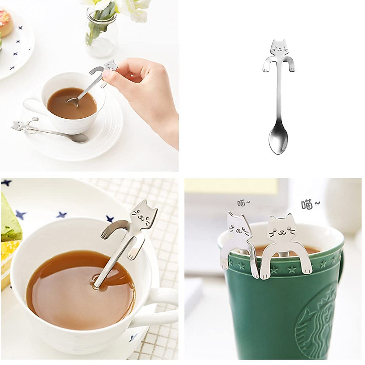 YJYdada 1 Piece Cute Cat Spoon Long Handle Spoons Flatware Drinking Tools Kitchen Gadget