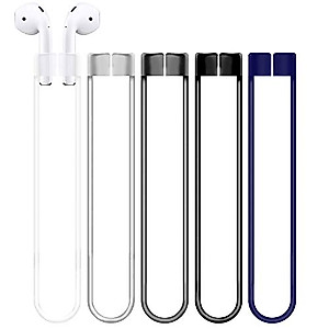ABCOOL Compatible for AirPods Anti-lost Straps Accessory - 5PCS Dark Gray Clear Blue Black Assorted Strings, Soft Sport Tether Lanyard, Running Silicone Wire Cable Connector, Silica Gel Neck Rope Cord