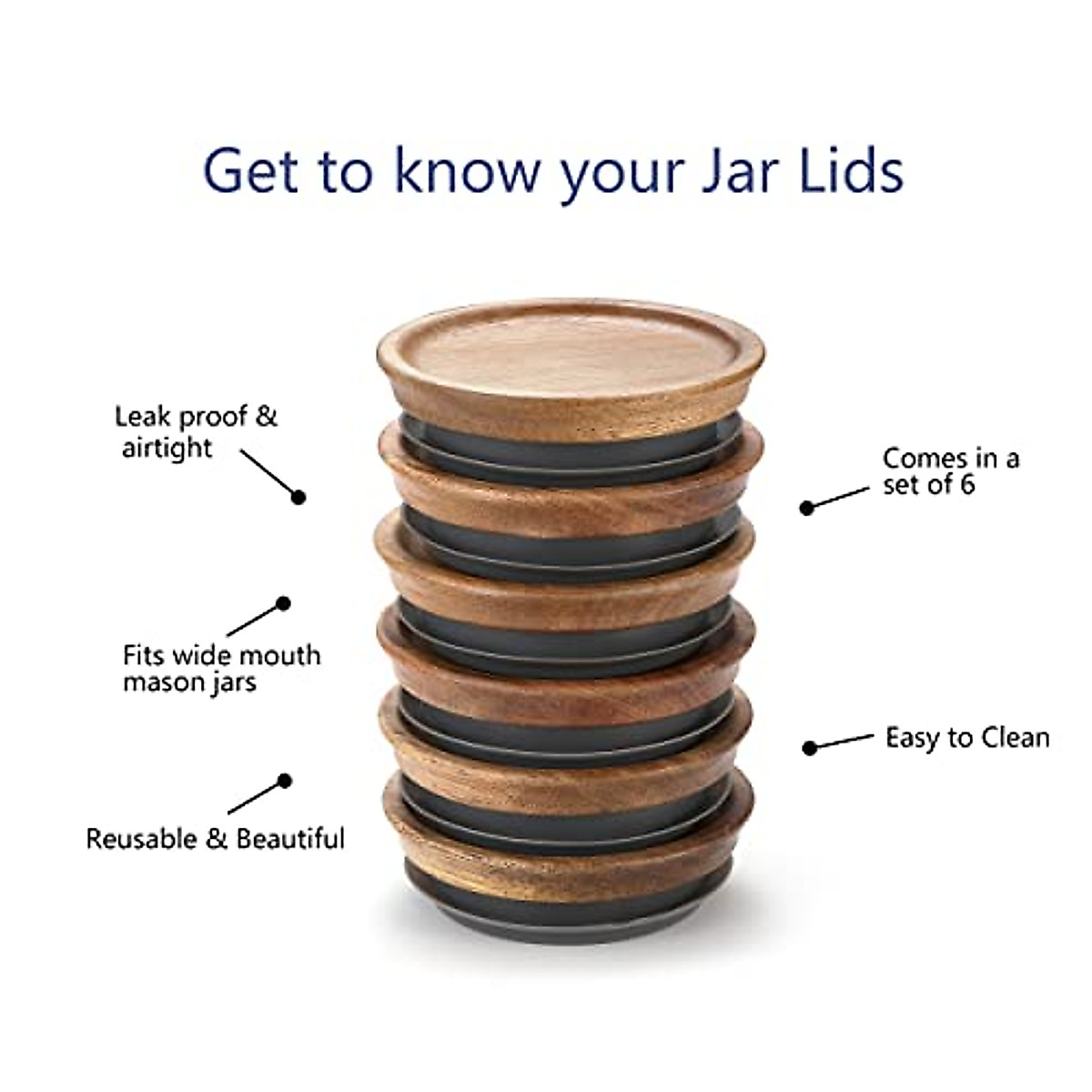 6 Pack Regular Mouth Wooden Storage Lids Set,Wooden Lids for Ball,Kerr Jars,Food Grade Material,100% Fit & Airtight for Regular Mouth Jars
