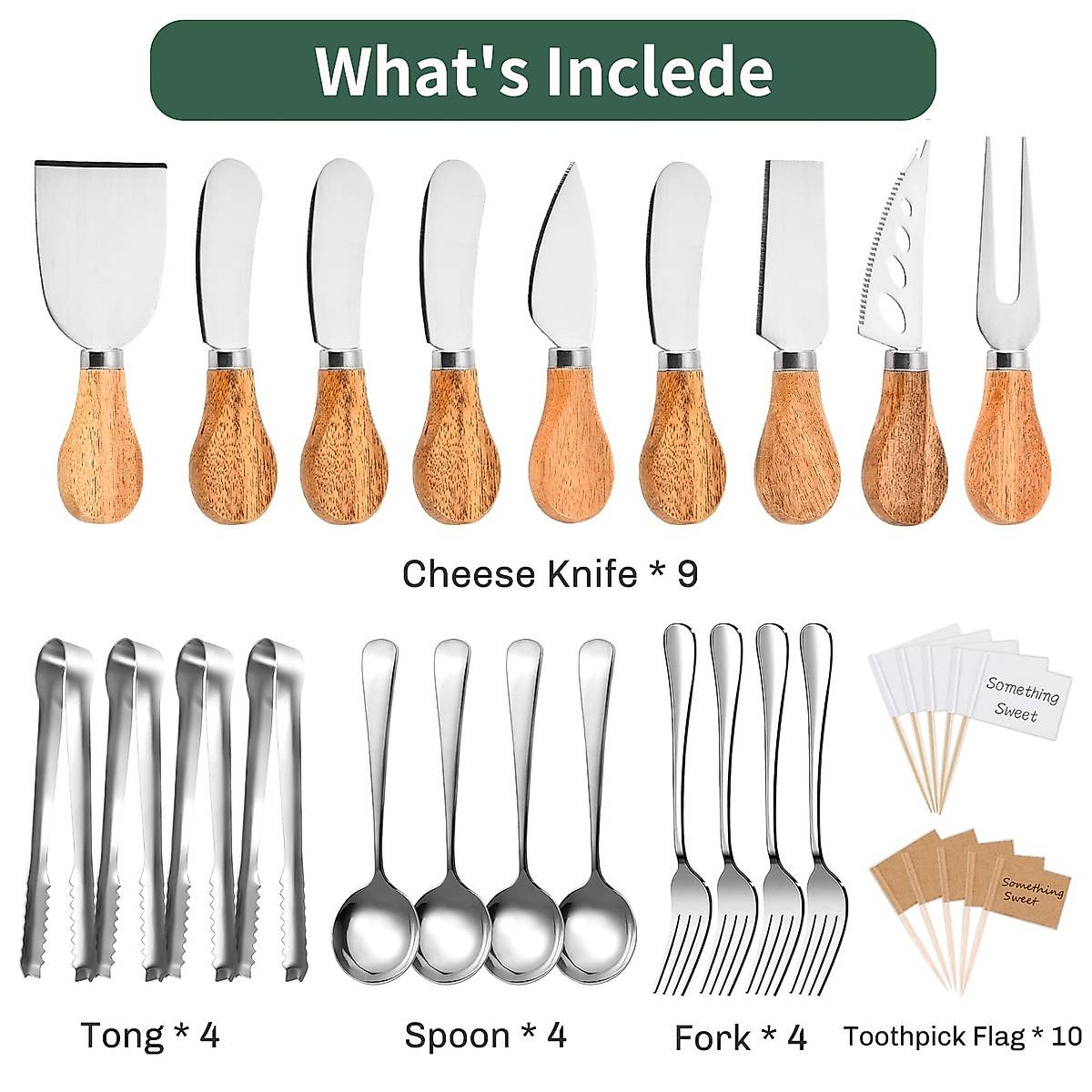 22 Pieces Cheese Knife Set, Butter Spreader Knife Set, Charcuterie Board Accessories Utensils Mini Serving Tongs Spoons and Forks Blank Toothpick Flags for Butter, Cheese, Jam and Wedding Christmas