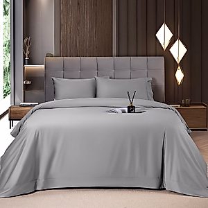 Shilucheng 4 Piece Full Sheet Sets, Cooling Sheets, Blend Rayon Derived from Bamboo, Deep Pocket Up to 16", Breathable & Soft Bed Sheets, Hotel Silky Bedding Set, Grey