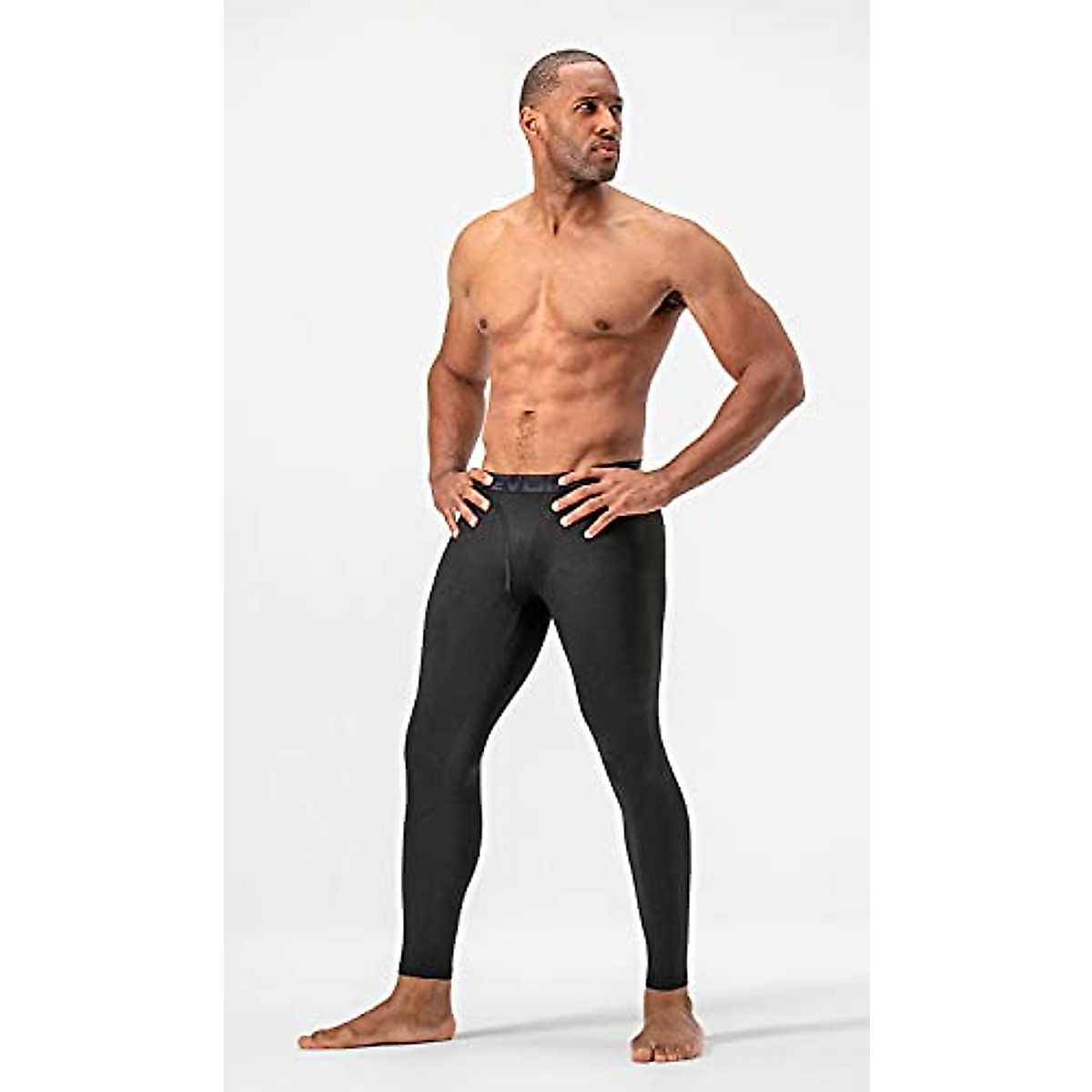DEVOPS Men's Thermal Compression Pants, Athletic Leggings Base Layer Bottoms with Fly (X-Large, Black/Black)