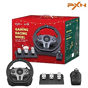 PXN V9 Gaming Steering Wheels - 270/900° Xbox Steering Wheel Driving Sim, PC Racing Wheel Dual-Motor Vibrate with Pedals and Joystick, for Xbox One, PS4, PS3, PC,Xbox Series X|S,Switch