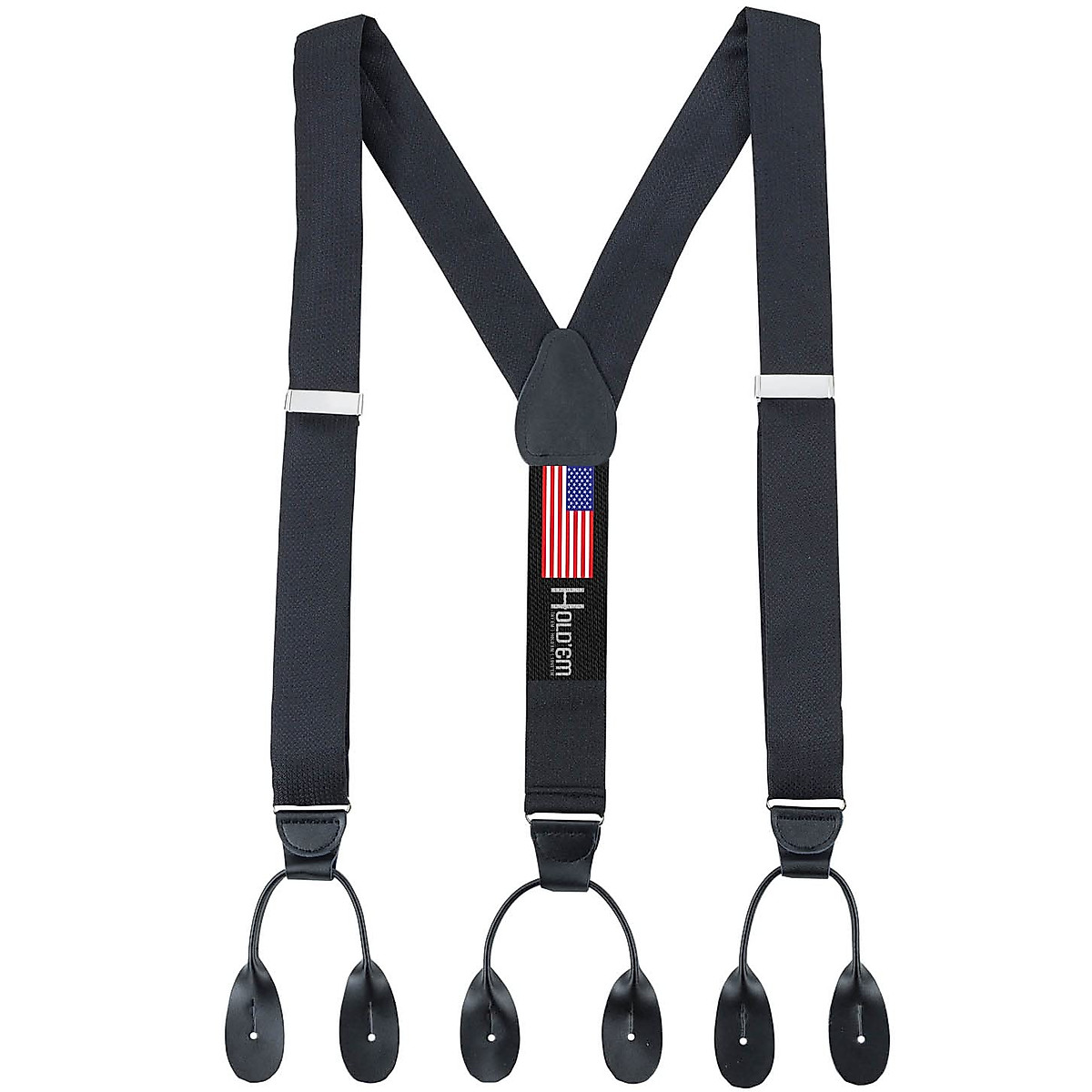 HOLD'EM 100% Silk Suspenders Men Y-Back Fancy Solid Button End-Black Basket Weave