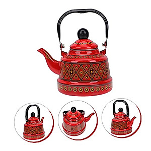Alipis Pot Infuser Farmhouse Floral Whistle Cast Household Stove Classic Retro Camping Boiling Style for Enameled Antique Teaware Fu Red Kettle Kung Ceramic Stovetop Tea Heating L