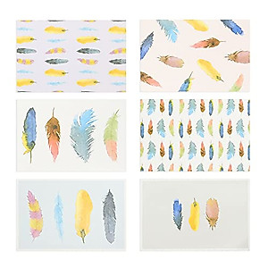 Blank Bird Greeting Stationary Cards with Envelopes, Watercolor Feather (4x6 In, 48 Pack)