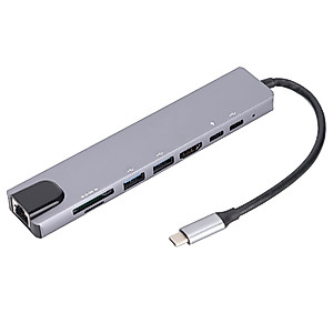 Multiport USB Hub, USB C Adapter 8 in 1 Wide Compatibility High Durability for Travel for Office for Home