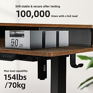 VOWNER Standing Desk Adjustable Height, 48 x 24 Inch Electric Stand up Desk with 2 Drawers and 2 Tier Storage Shelf, Sit Stand Home&Office Desks with 3 Preset Buttons, Rustic Brown Top