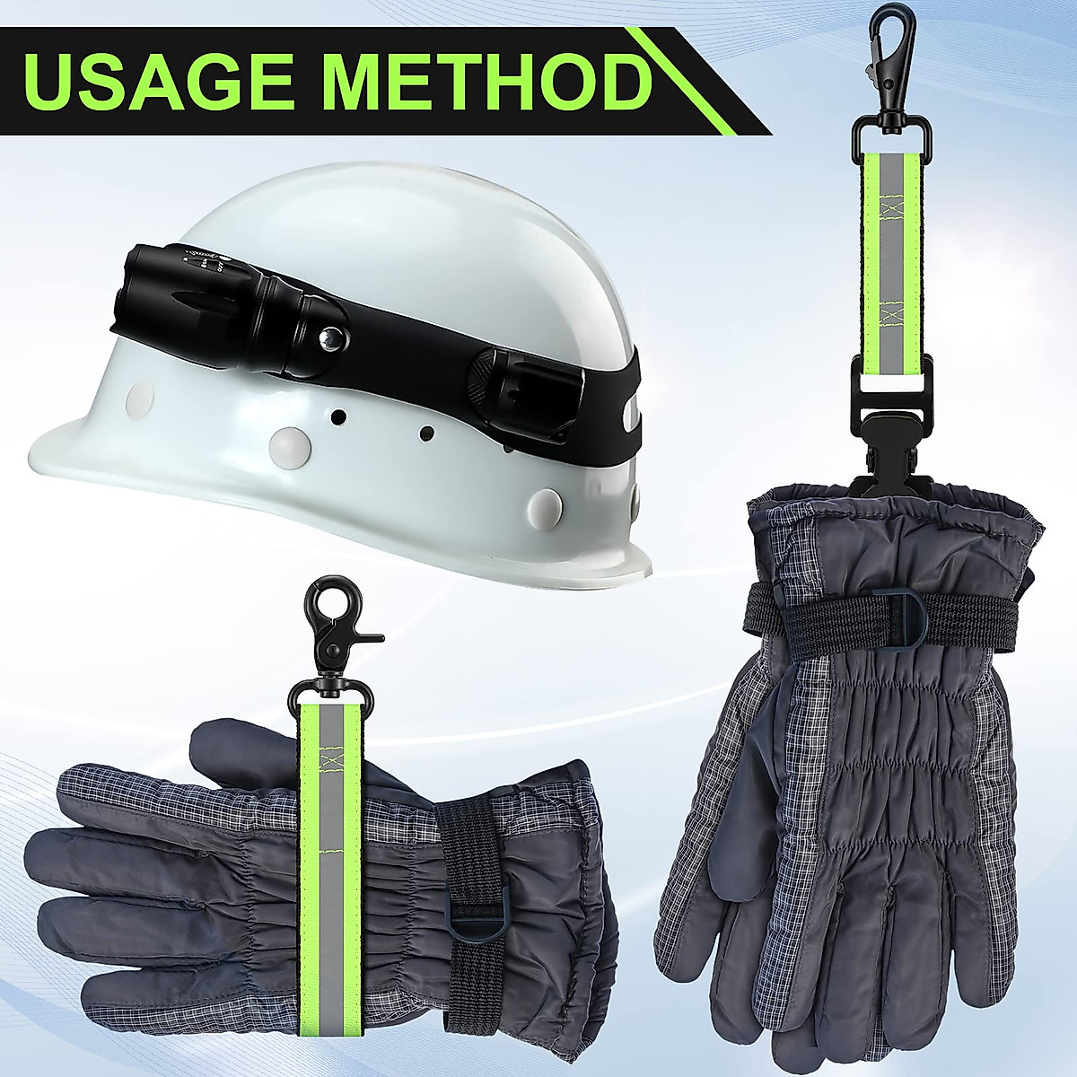 Amylove 4 Pieces Firefighter Glove Strap Firefighter Fire Helmet Band Glove Safety Strap with Green Reflective Trim Rubber Helmet Strap Firefighter Tools Fire Gear Accessories