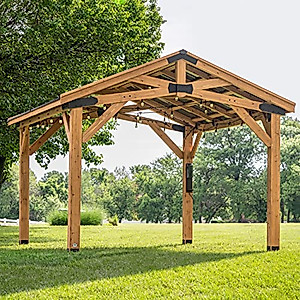 Backyard Discovery Norwood 14x12 All Cedar Wood Gazebo,Thermal Insulated Steel Roof, Durable, Supports Snow Loads and Wind Speed, Rot Resistant, Backyard, Deck, Garden, Patio