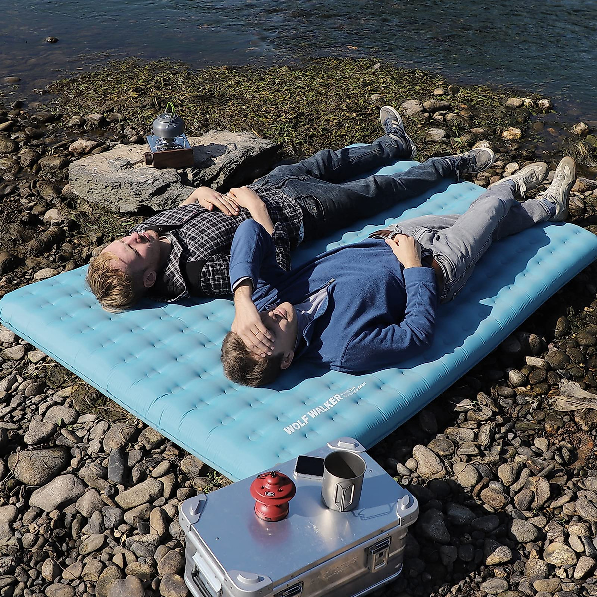 WOLF WALKER Double Sleeping Pad for Camping 2 Person Sleeping Pad Lightweight Camping Pad Air Mattress Portable Compact Self Inflating Waterproof 4 Inches Sleeping Mat for Hiking Traveling