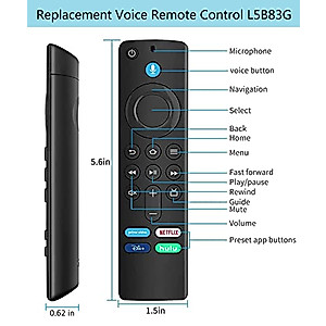 Voice Remote Control L5B83G Replacement for Fire TV (3rd Gen, Pendant Design), Fire TV Lite, Fire TV Stick 4K Max/Bundle (2nd Gen and Later), TV Cube (1st Gen and Later)