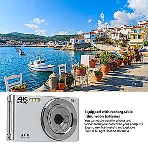 16X Digital Zoom Camera, 2.8in LCD Screen, 4K 44MP Anti Shake High Resolution HD Camera, Built in Fill Light, USB Rechargeable and Data Transferable (Silver)