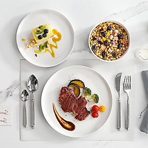 MALACASA 12 Pieces Porcelain Dinnerware Set, Modern White Dish Set for 4, Premium Serving Plates and Bowls Sets, Chip and Scratch Resistant Dishware Sets Kitchen Dishes Dining Ware Set, Series LEAH