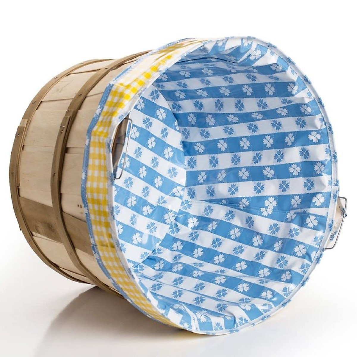 Sarah Kauffman Bushel Basket Liner - Reusable Handmade Vinyl Protector Wipes Clean for Laundry or Any Home Decor, Red/Blue