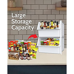 Skywin Plastic Stackable Storage Bins for Pantry - Stackable Bins For Organizing Food, Kitchen, and Bathroom Essentials (White 2-Pack)