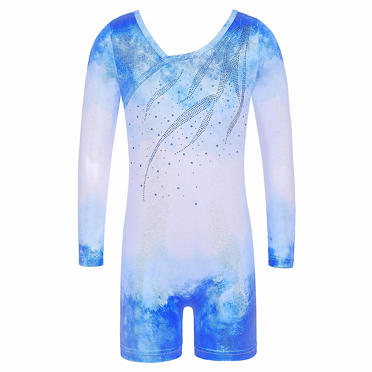 BAOHULU Leotard for Girls Gymnastics Toddler Tank Biketards Shorts Shiny Diamond Purple Kids Dancewear B217_WhiteBlue_130